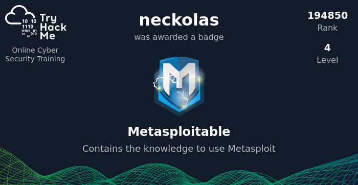 TryHackMe | neckolas was awarded a badge!