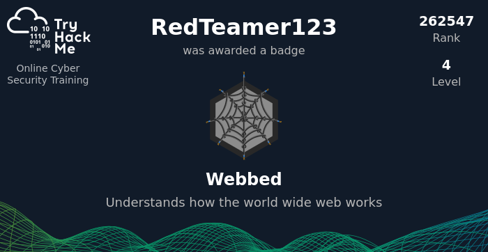 TryHackMe | RedTeamer123 was awarded a badge!